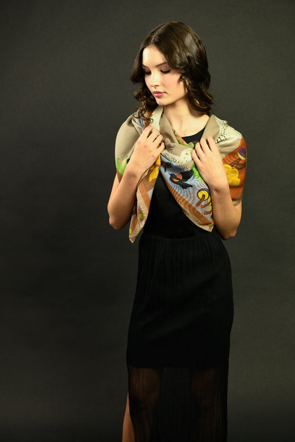 Snowy Owls Cinnamon Sky Wool/Silk Blend Scarf – Misheo